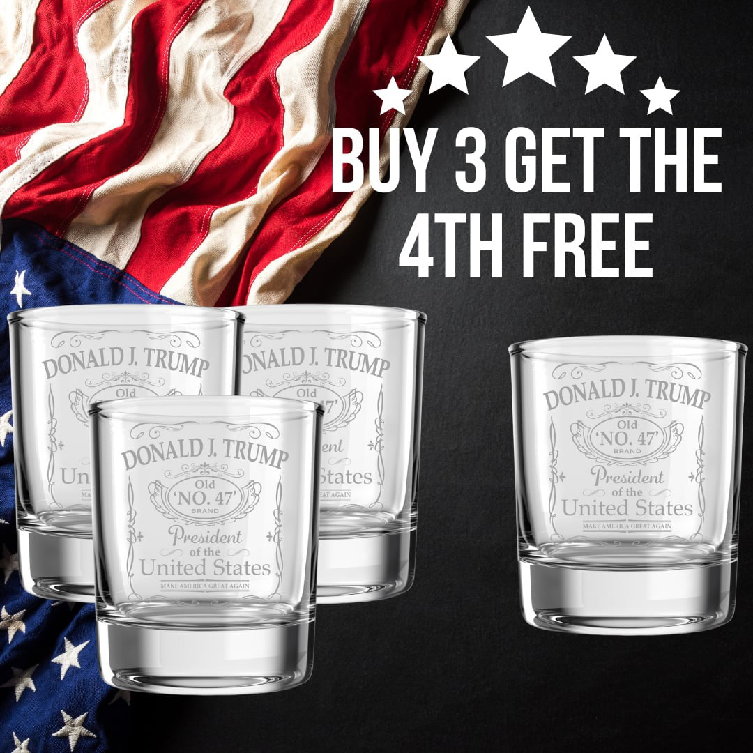 Donald J. Trump NO. 47 Whiskey Glass - Made in the USA - Set of 4